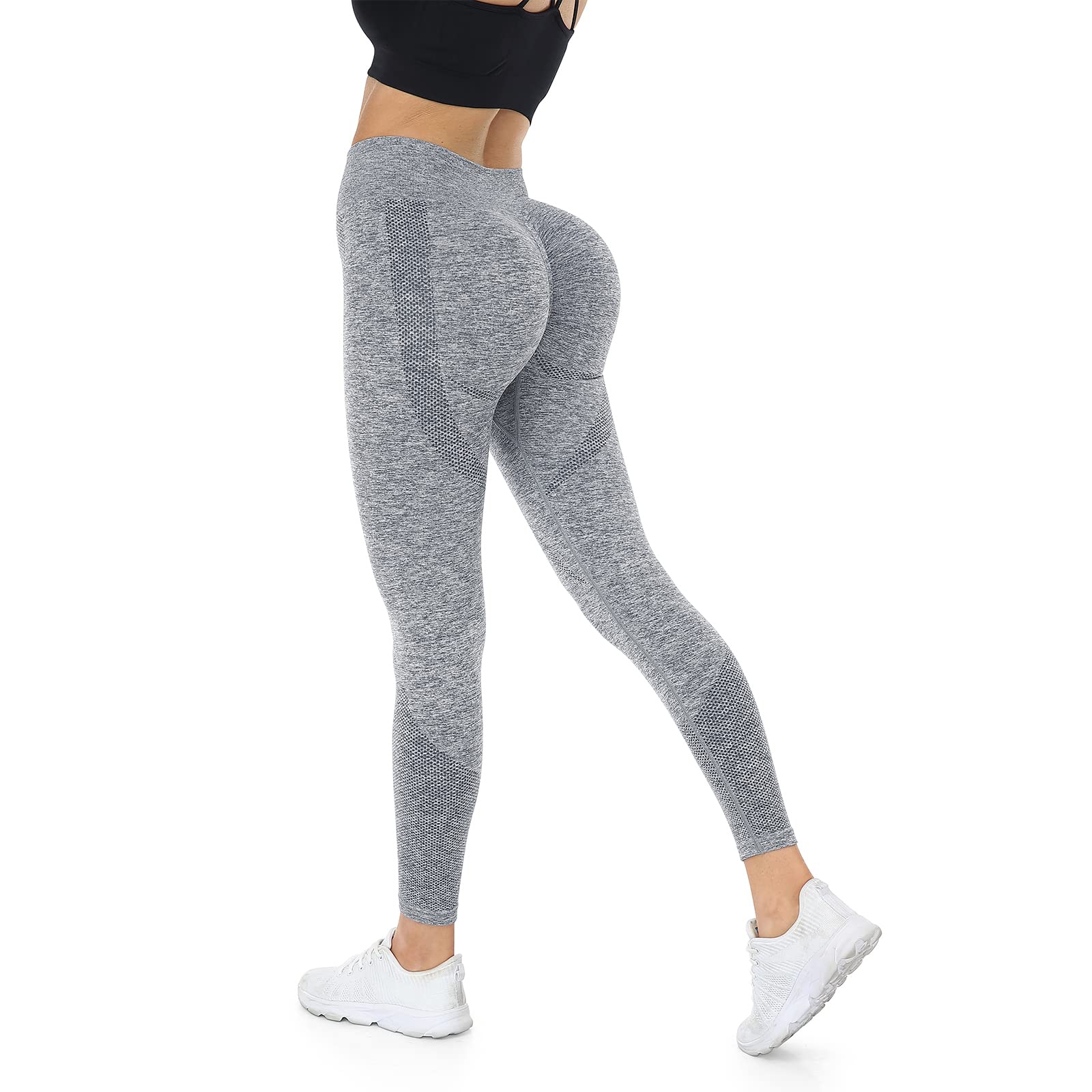sicoozoe Women Butt Lifting Workout Leggings, High Waisted Tummy Control Yoga Pants Seamless Squat Proof Gym Tights (25'' in) (as1, Alpha, m, Regular, Regular, #0 Grey)