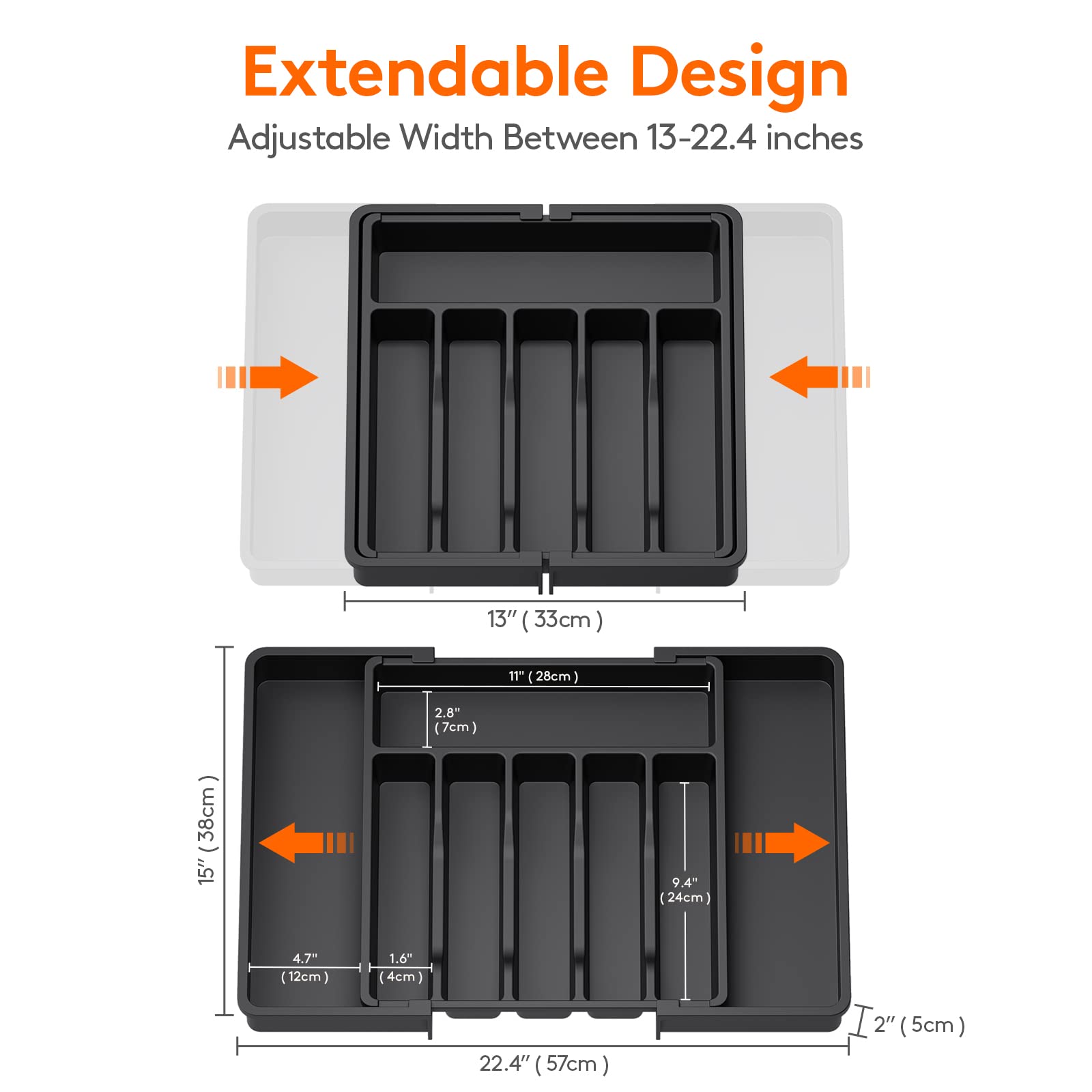 Lifewit Silverware Drawer Organizer/Drawer Knife Block, Expandable Utensil Tray for Kitchen, Adjustable Flatware and Cutlery Holder, Compact Plastic Storage for Spoons Forks Knives