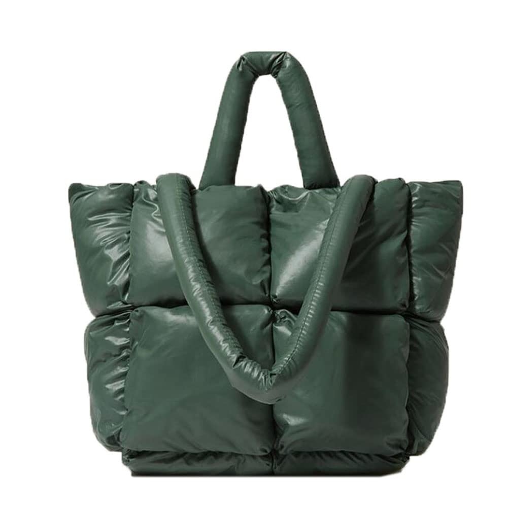 Lightweight Puffer Tote Purse Quilted Women Luxury Handbag Soft Shoulder Bag (Green)