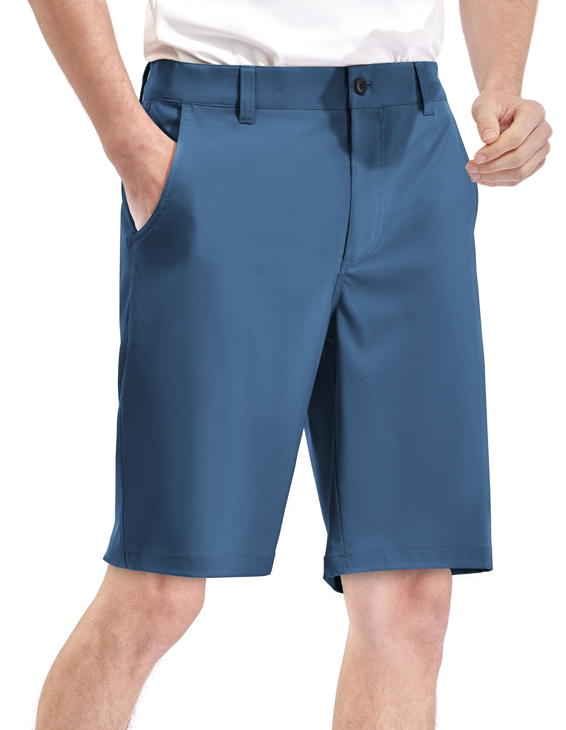 PULI Men Casual Shorts Dress Golf Hiking Work Hybrid Lightweight Flat Front Quick Dry Slim Fit Stretch Tan 32