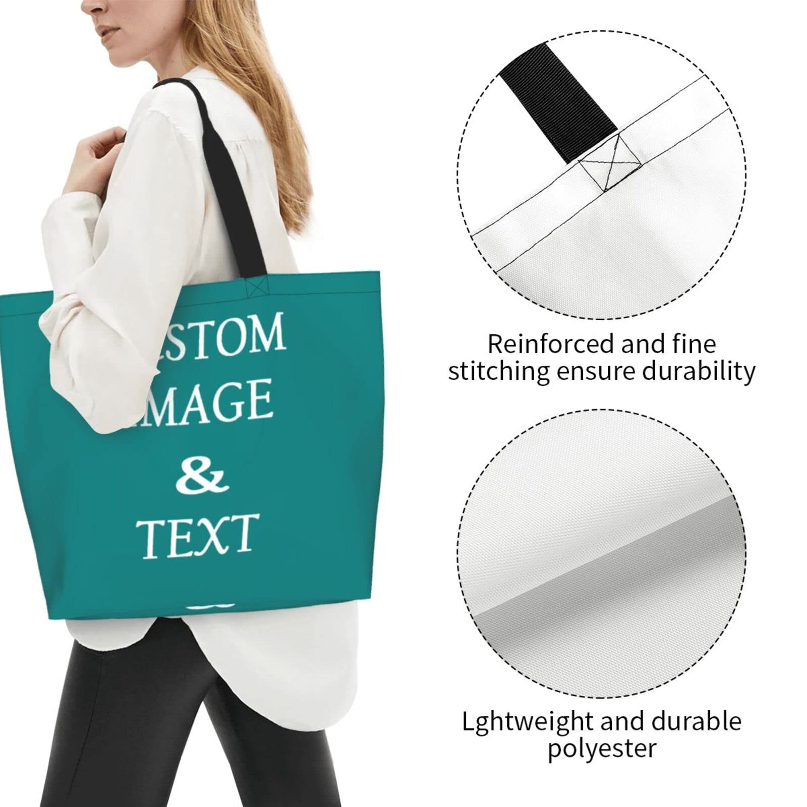 Personalized Shoulder Bag with Custom Image Text Tote Bag Customizable Bag For Women Teal
