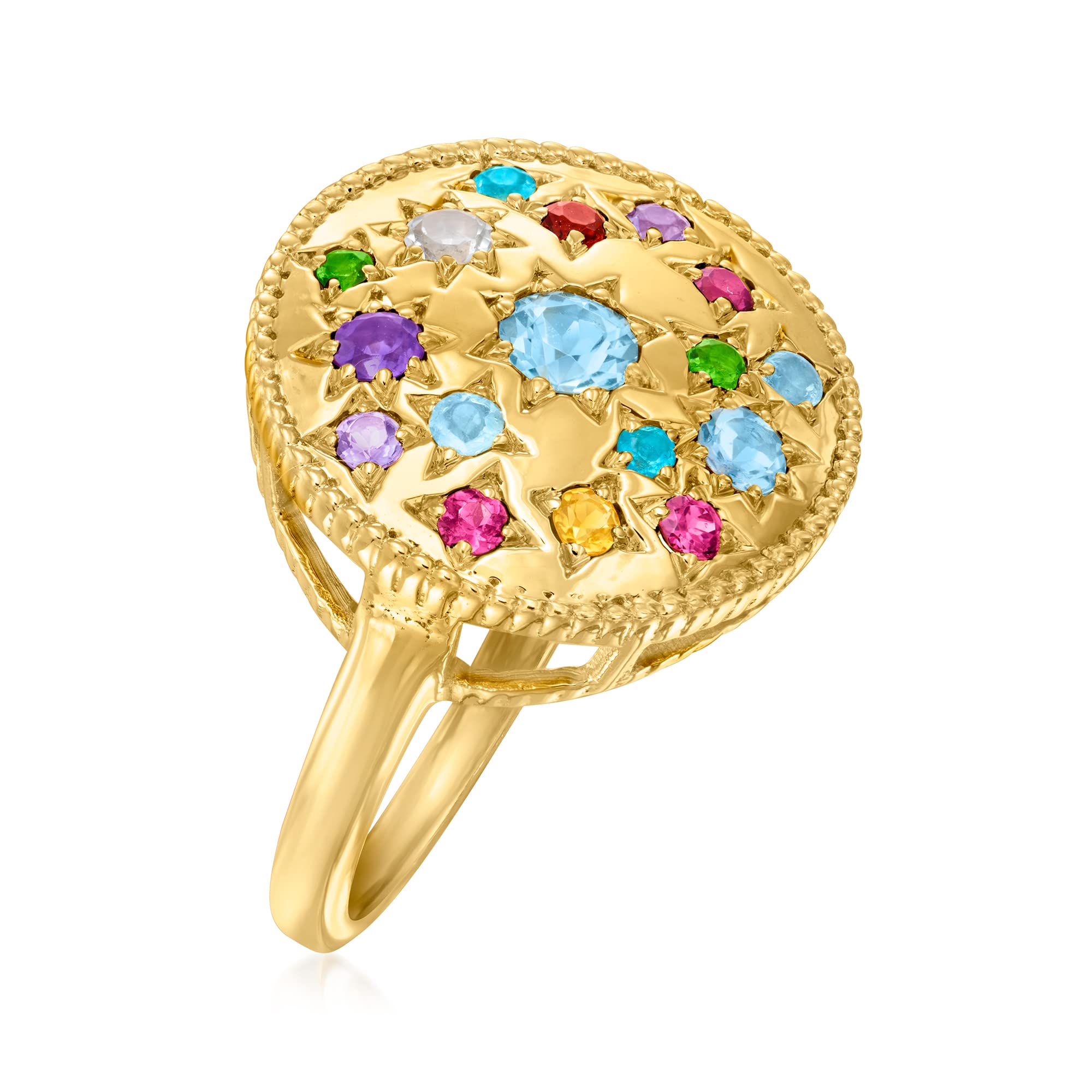 Ross-Simons 0.86 ct. t.w. Multi-Gemstone Circle Ring in 18kt Gold Over Sterling. Size 7