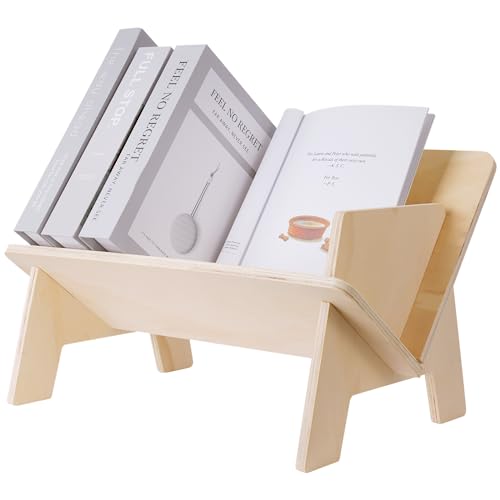 yeesport Wooden Desktop Bookshelf, Simple Tilted Tabletop Bookcase, Desktop Display Bookshelf, Wooden Desk Organizer and Storage Rack for Books, Magazines, CDs
