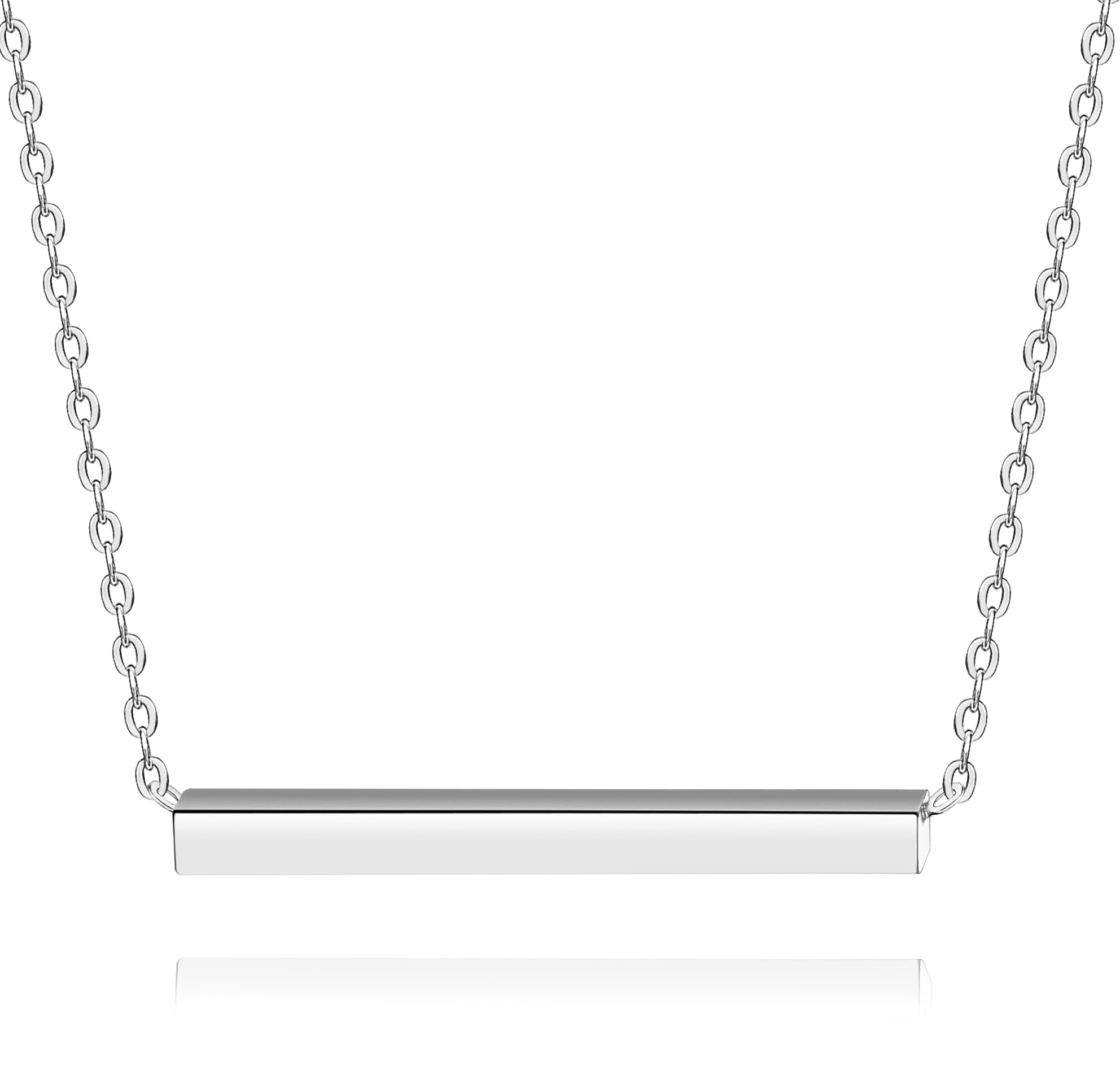 KristLand - Women Simple Bar Pendant Necklace Dainty 18K Gold Necklace Rose Gold Plated Simple Design Solid Circle, Heart Choker Chain Silver Necklaces for Women A Solid Bar Silver
