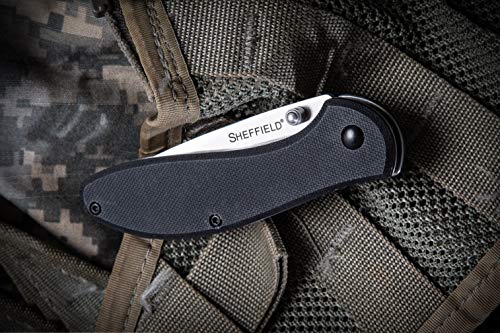 Sheffield 12164 Berda Assisted Open Knife, 3 Inch Blade EDC Knife, for Survival Gear, Self Defense, and More, G10 Handle, Partially Serrated