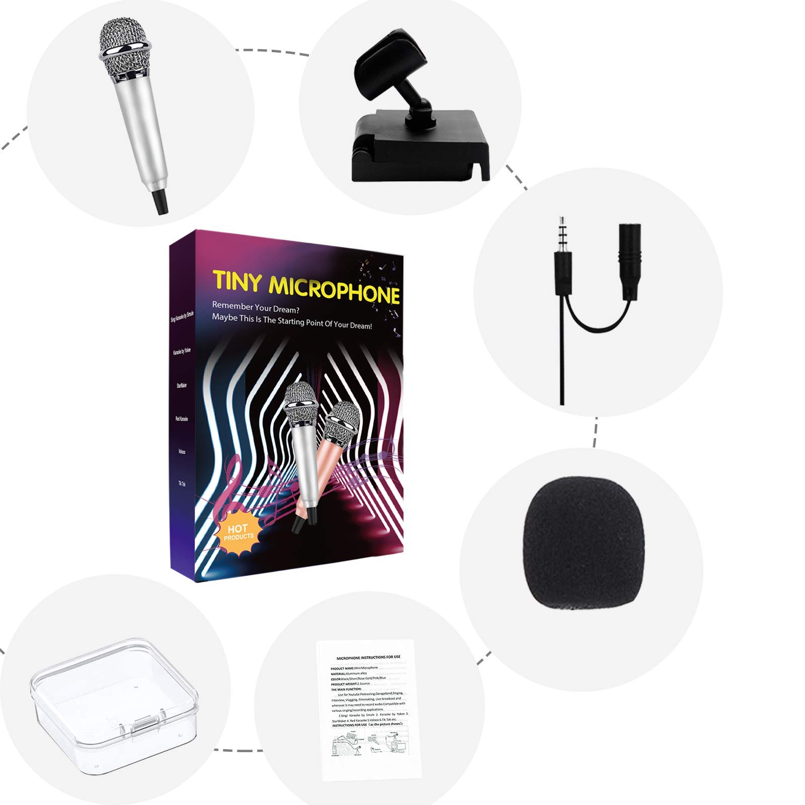 Mini Microphone, Mini Mic, for Recording/Chatting and Singing, for Mobile Phone/Laptop/ipad（Rose Gold）