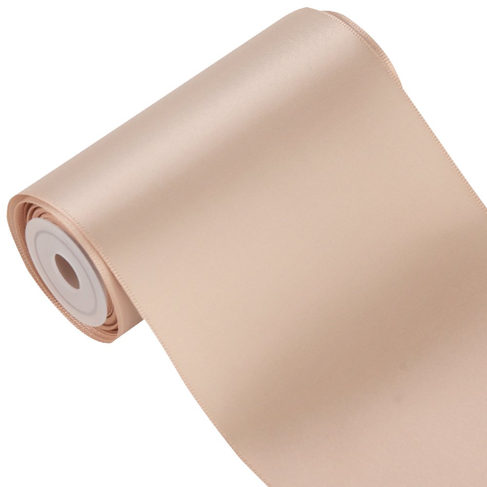 LaRibbons 4 inch Wide Solid Color Double Face Satin Ribbon Great for Chair Sash- 5 Yard/Spool (813-Vanilla)