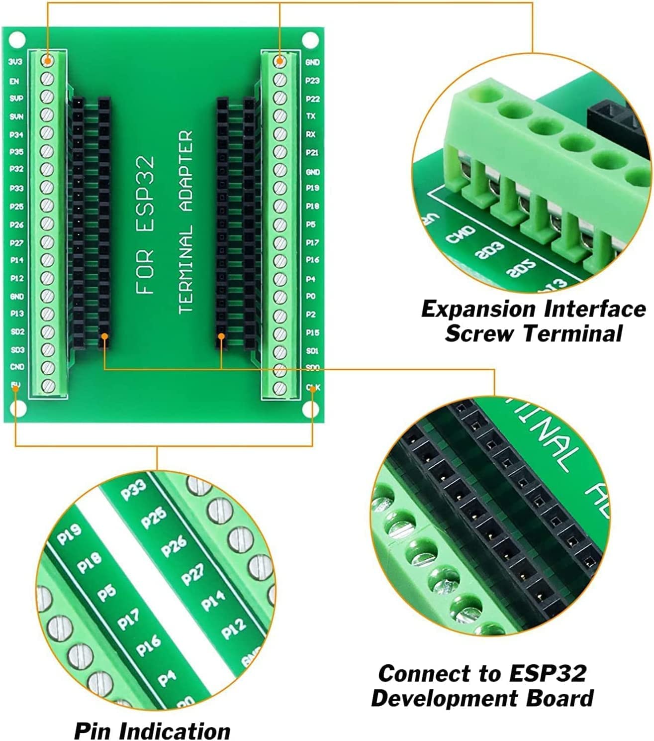 WWZMDiB 3Pcs 38PIN ESP32 Breakout Board Pin Out IO Out 1 into 2 for ESP32 Development Board(Pin spacing: 2.5cm / 1 in) (1Pcs)