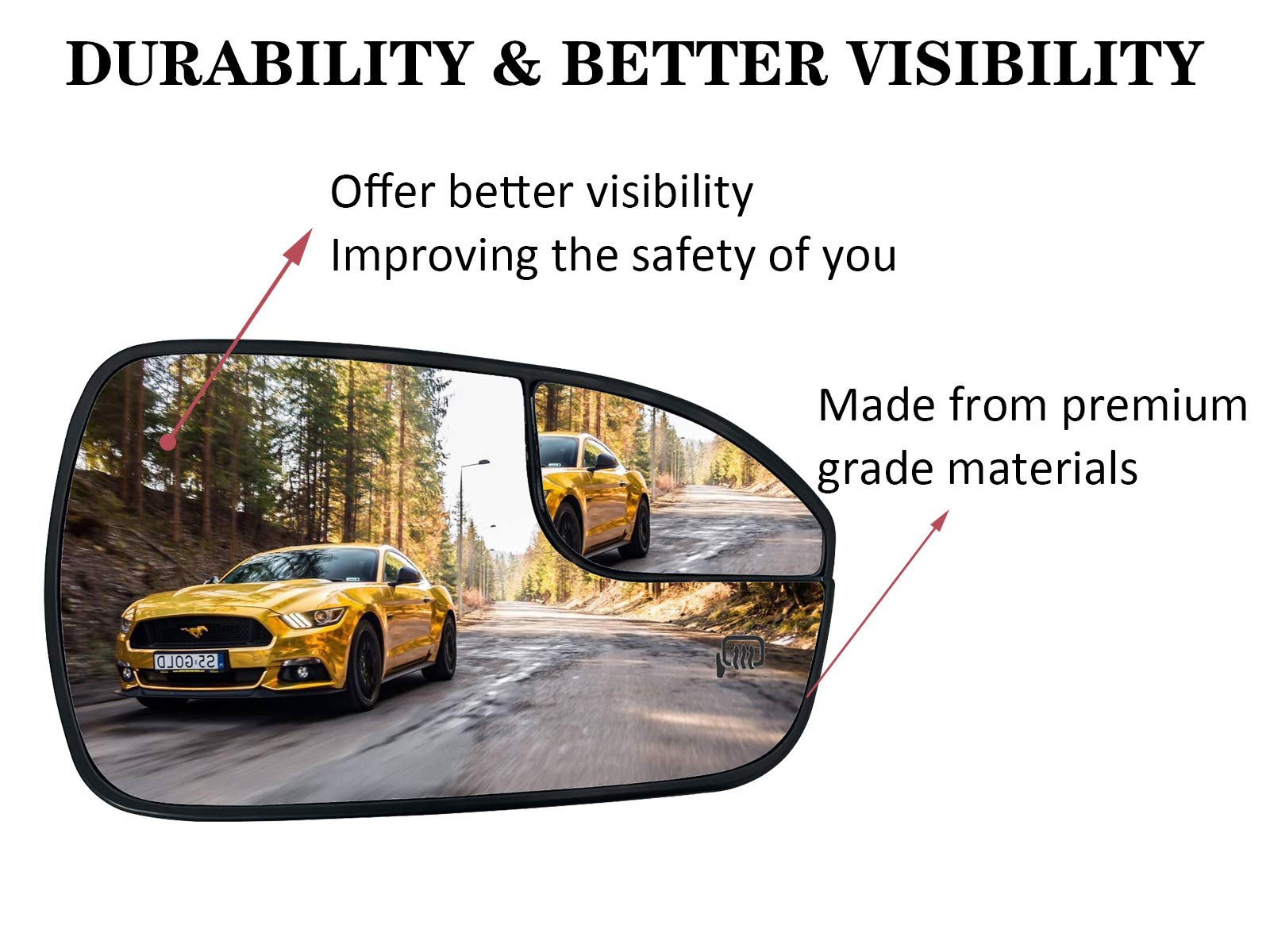 Passenger Right Side Mirror Replacement for 2013 2014 2015 2016 2017 2018 2019 2020 Ford Fusion Side Mirror Glass - Side View Heated Convex Mirror with Blind Spot Rear Holder
