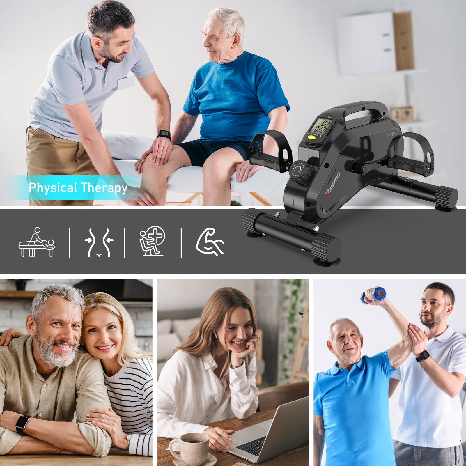 PASYOU Under Desk Bike Pedal Exerciser - Magnetic Mini Exercise Bike for Arm/ Leg Exercise & Physical Therapy, Peddler Exerciser for Home/Ofiice Workout【2022 New Version】