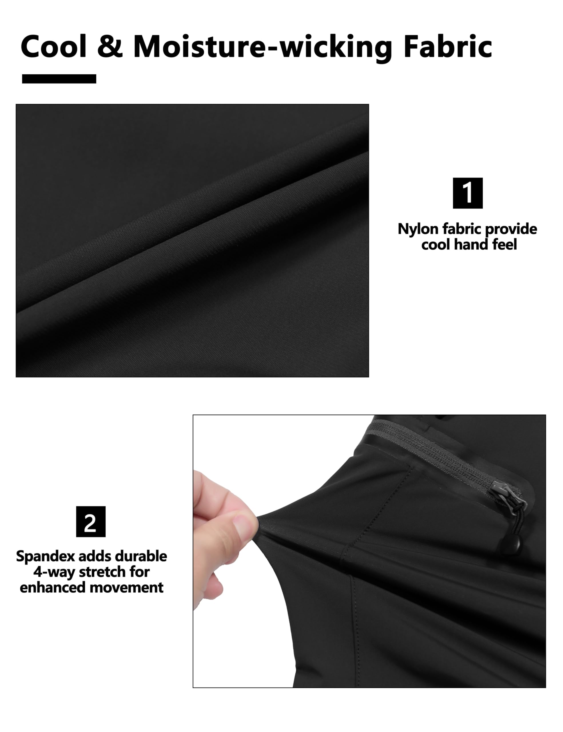 Little Donkey Andy Men’s Ultra-Stretch Quick Dry Lightweight Bermuda Shorts Drawstring Zipper Pocket Hiking Travel Golf Black XL
