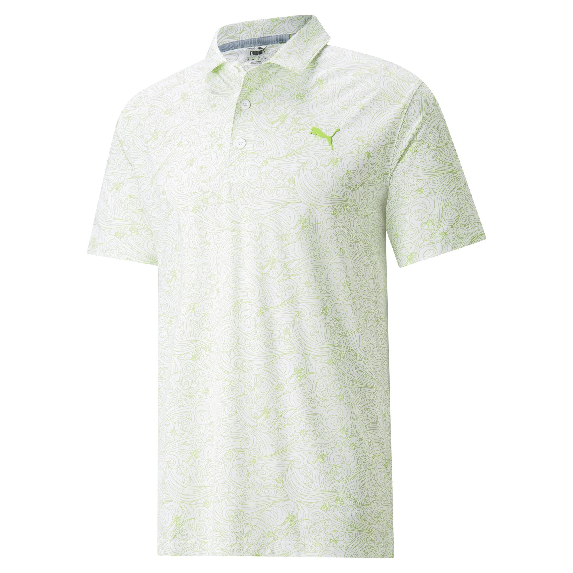 Puma Golf Men's Mattr Gust O Wind Polo, Bright White-Greenery, XX-Large