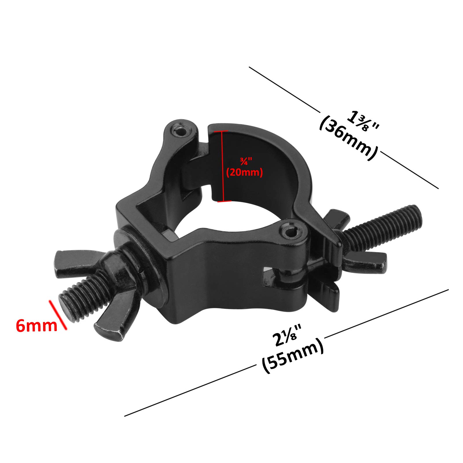 Mini Size Clamp Load 22lb Aluminum Alloy Light Clamp for Projector Par Light Spotlight Work on 20mm OD Tube, TUV Certificated (4 Pcs Black)