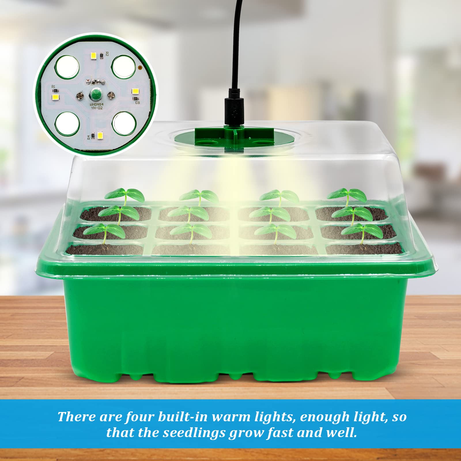 KHEARPSL Seed Starter Tray, 5 Pack Seed Starting Kit Plant Starter Kit Greenhouse Germination Kits with Humidity Dome and Base (Green)