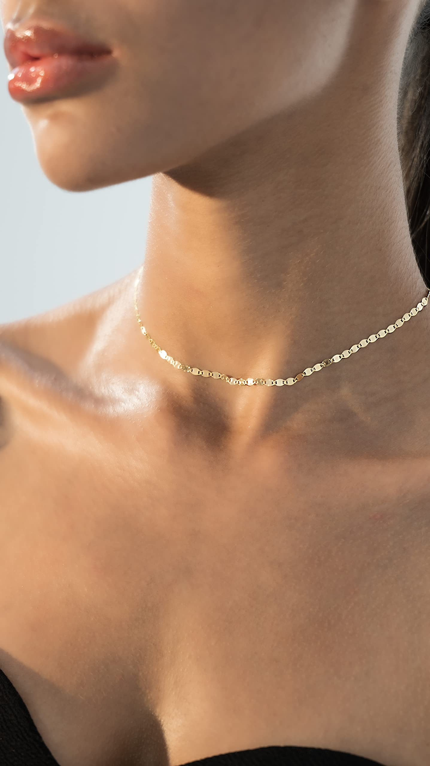 Miabella 18K Gold Over 925 Sterling Silver Figaro, Beaded Singapore, Sparkle, Cuban Link Chain, Adjustable Choker Necklace for Women Made in Italy (Sparkle, 15+2 Inches)