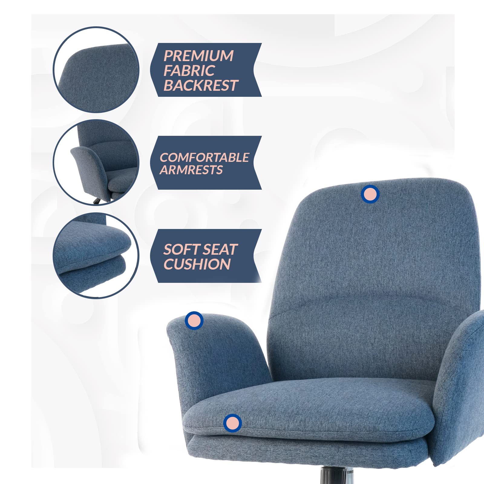 KLASIKA Home Office Chair Swivel Adjustable Rolling Ergonomic Mid Back Desk Chair with Upholstered Armrests Lumbar Support for Bedroom Living Room Studying Set of 2 Grey