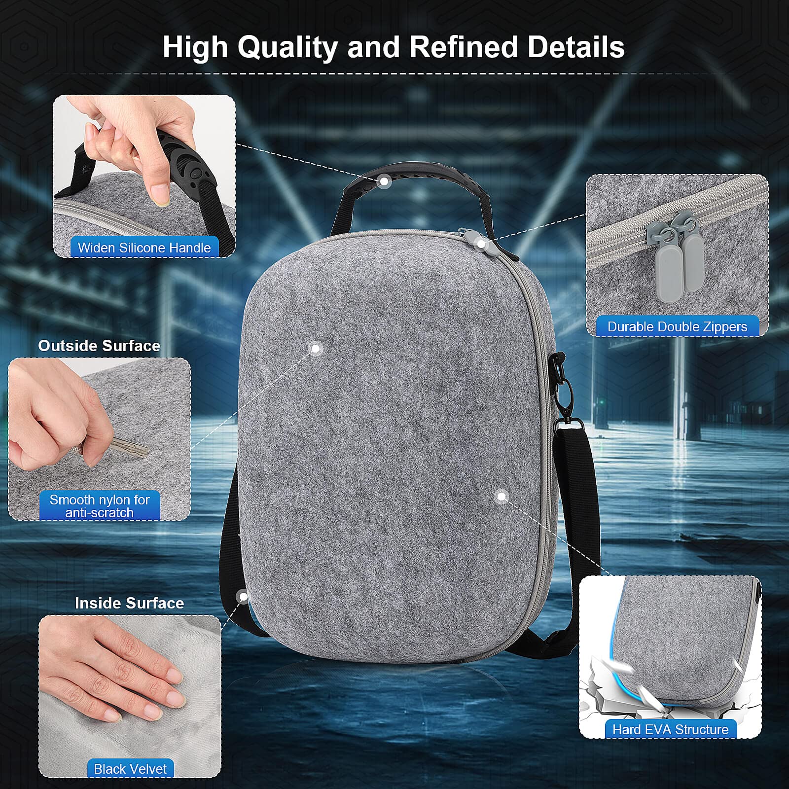 QYCHHJ Hard Carrying Case for PlayStation VR2 All-in-One VR Gaming Headset and Touch Controllers, Portable Travel Cover Storage Bag with Shoulder Strap & Lens Cloth for PS VR2 Accessories, Gray