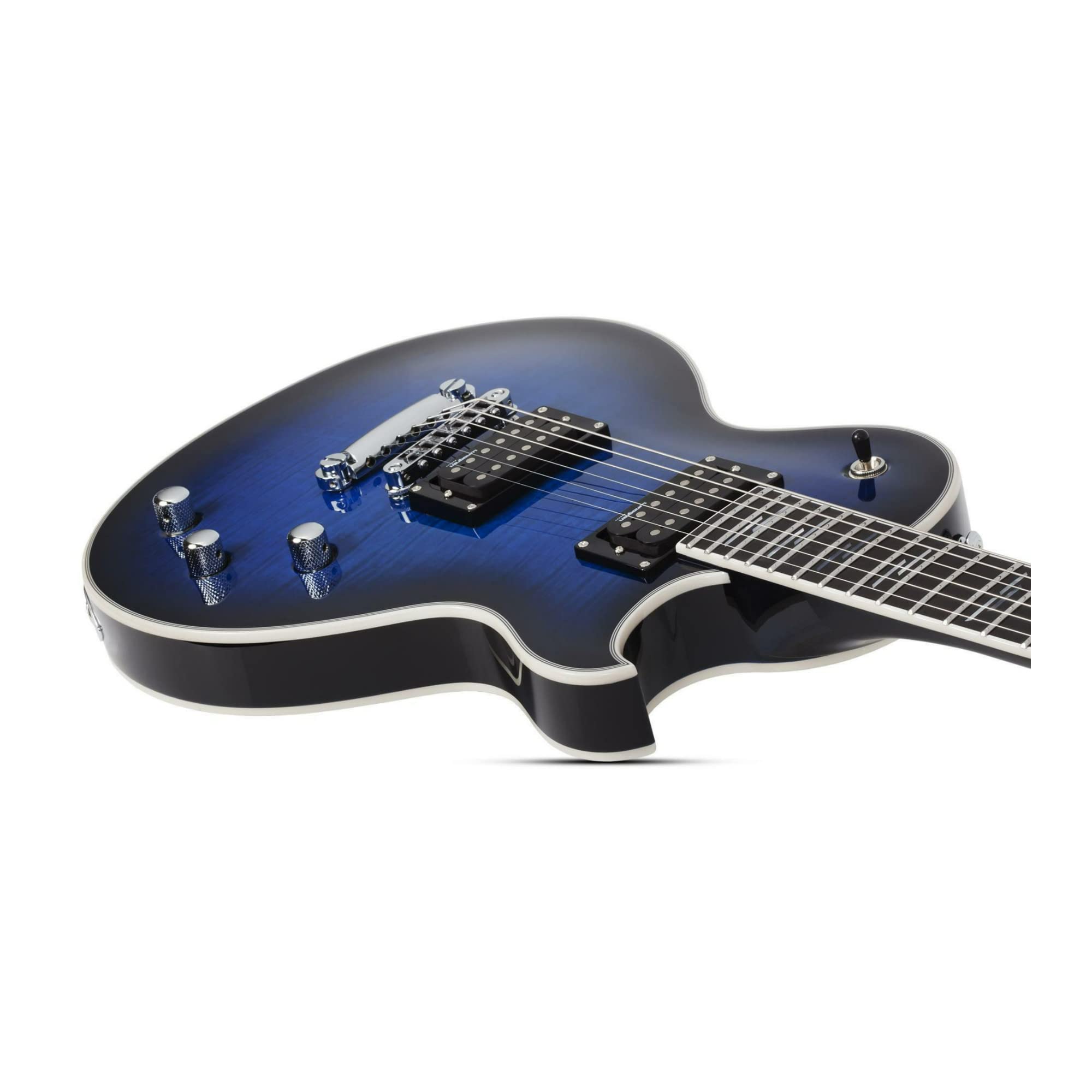 Schecter Solo-II Supreme 6-String Electric Guitar (See Thru Blue Burst) Bundle with Stand and Tuner/Metronome (3 Items)