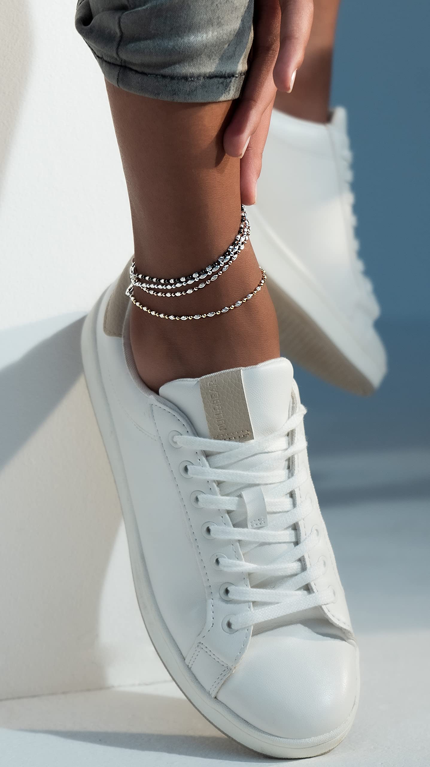 Miabella 925 Sterling Silver Diamond-Cut Oval and Round Bead Ball Chain Anklet Ankle Bracelet for Women, Made in Italy (sterling-silver, Length 10 Inches)