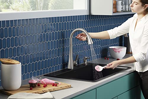 KOHLER R26281-SD-VS Maxton Touchless Pull-Down Kitchen Faucet with Soap Dispenser, Kitchen Sink Faucet with Pull Down Sprayer, Touchless Activation Faucet, Vibrant Stainless
