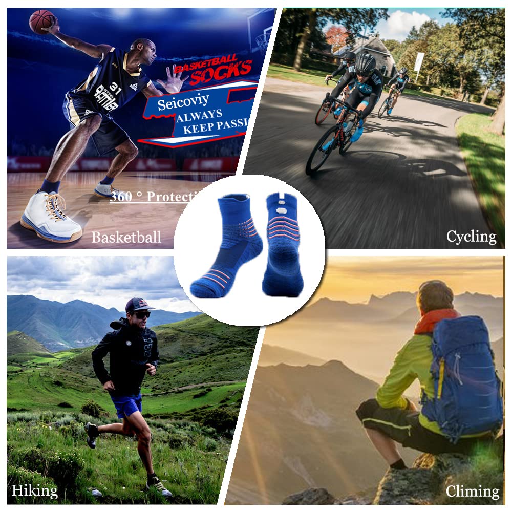 Seiciviy Athletic Socks For Men Compression Socks Ankle Mens Running Workout Size 6-14 Cycling Outdoor Sports Crew Socks