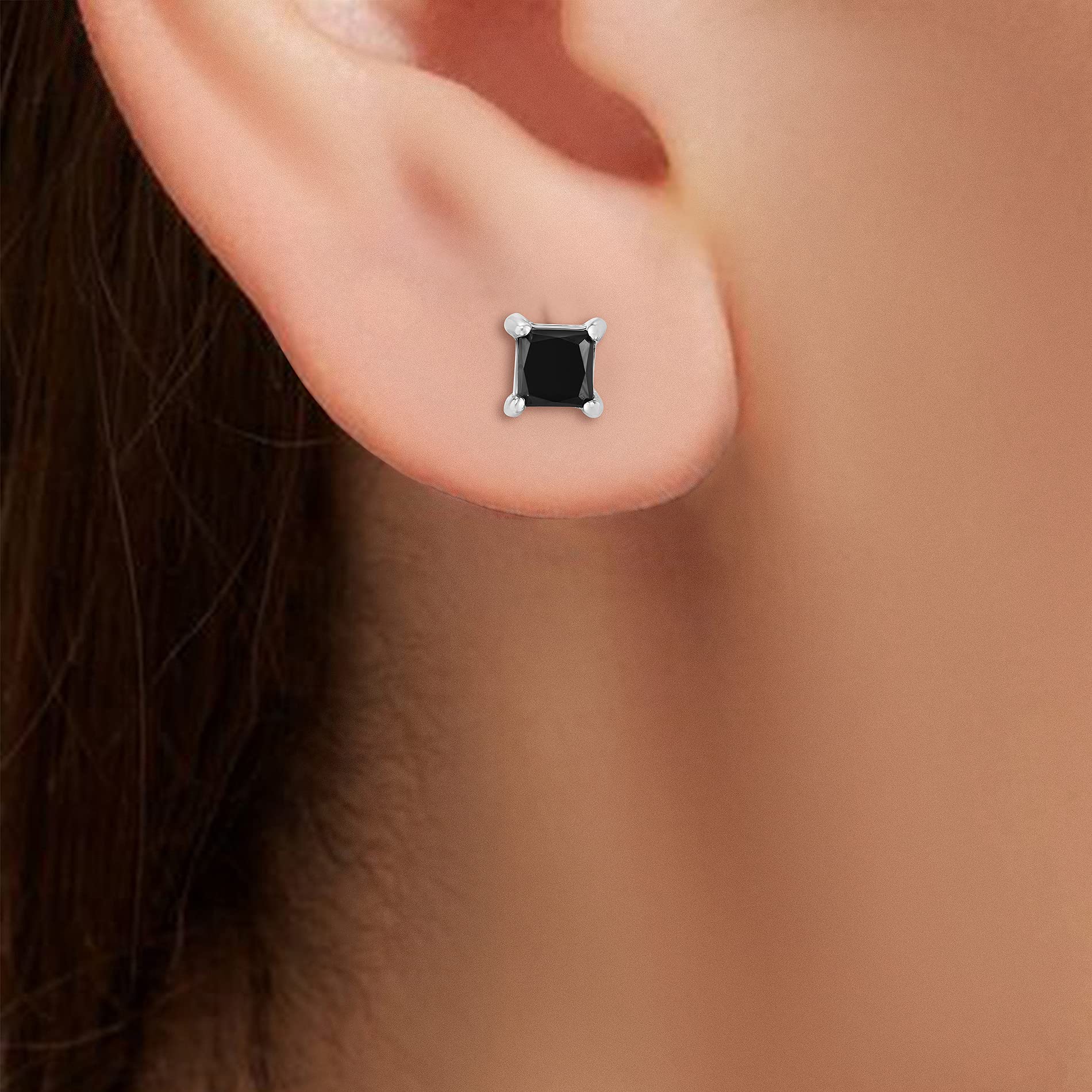 NATALIA DRAKE 1 Cttw Princess Cut Black Diamond Stud 925 Sterling Silver Earrings for Men or Women