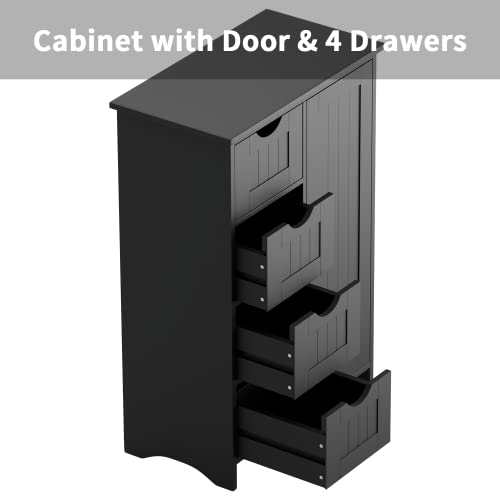 YESHOMY Bathroom Storage Cabinet, Side Free Standing Organizer with Large Space and Adjustable Shelves, Home Office Furniture for Multifunction in Living Room, Hallway, Kitchen, Bedroom, Black