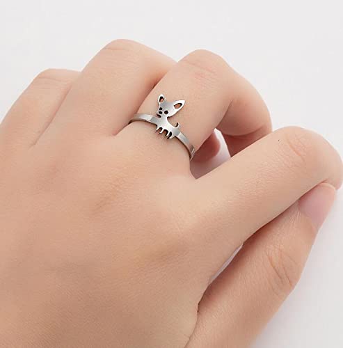 RUIZHEN Stainless Steel Open Adjustable Chihuahua Dog Finger Ring for Women(silver)