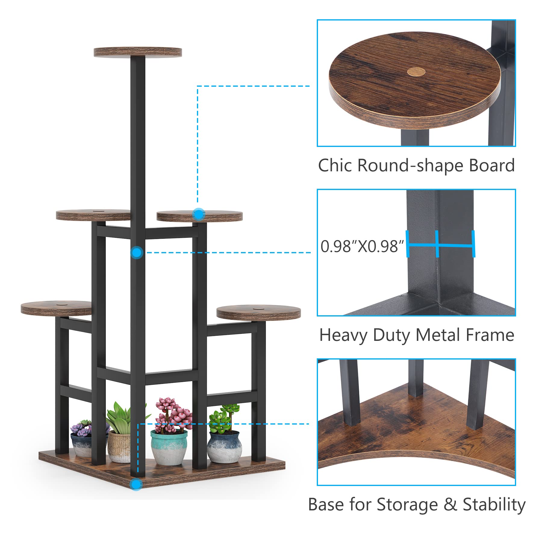 LITTLE TREE 6 Tiered Corner Plant Stand Indoor, Tall Plant Shelf Flower Stand Multiple Potted Plant Holder Rack for Living Room Balcony Garden, Rustic Brown