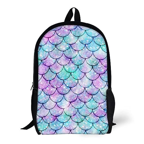 Mermaid Scales Travel Backpack Casual 17 Inch Large Daypack Shoulder Bag with Adjustable Shoulder Straps