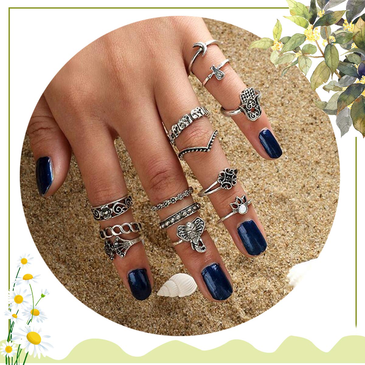 LOLIAS 60 Pcs Vintage Knuckle Ring Set for Women Stackable Rings Set Hollow Carved Flowers