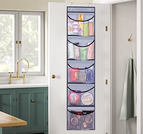 KEETDY Hanging Shelves Over the Door Organizer Storage for Closet with 5 Pockets Organizer for Bedroom Bathroom, 2 Pack(Grey)