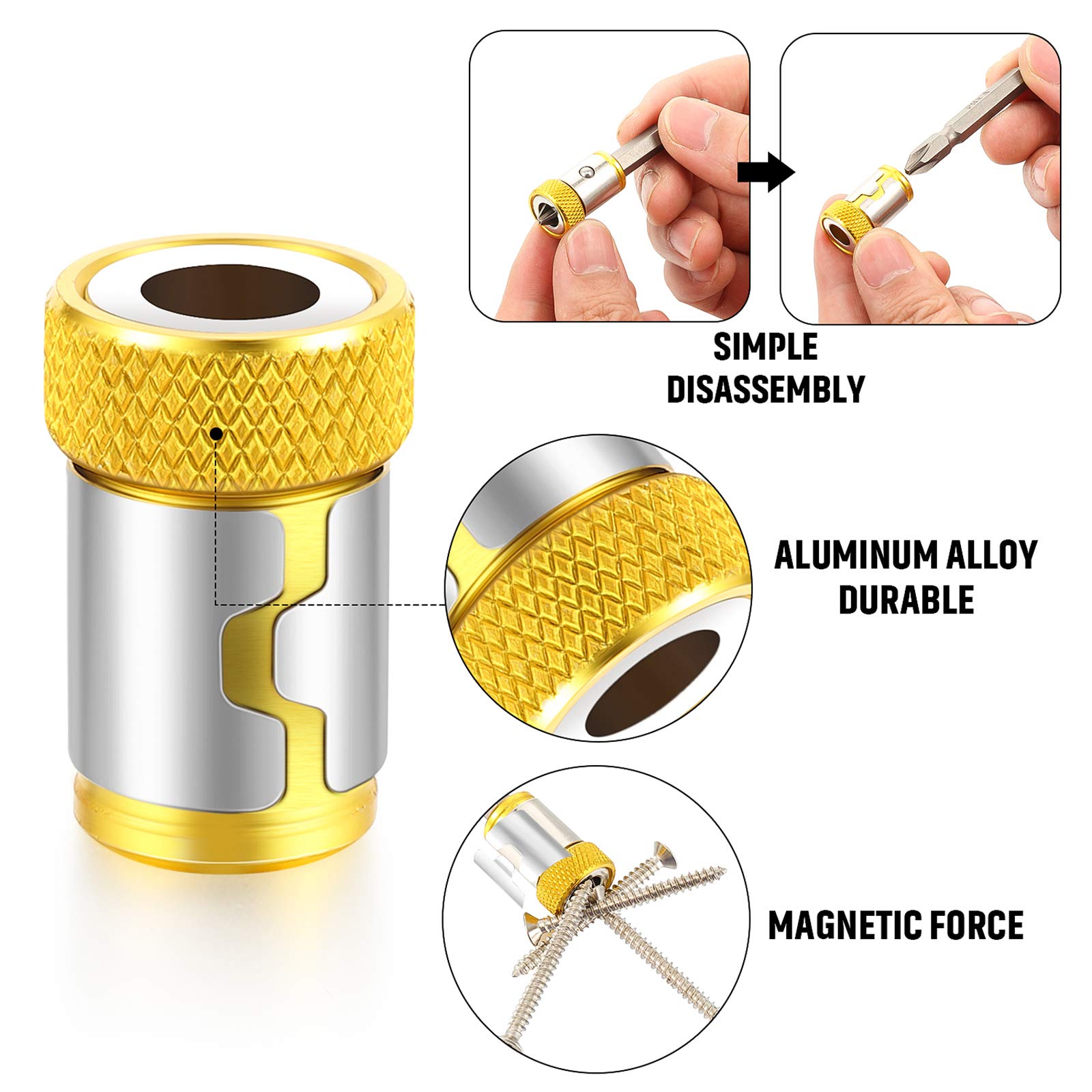 Magnetic Screw Ring Metal Bit Magnetizer Ring Screw Magnetic Holders, Applied to 1/4 Inch/ 6.35 mm Hex Screwdriver and Power Bits (12, Yellow)