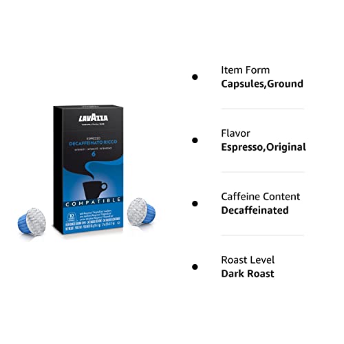 Lavazza Decaffeinato Ricco Espresso Dark Roast Capsules Compatible with Nespresso® Original* Machines (Pack of 100)