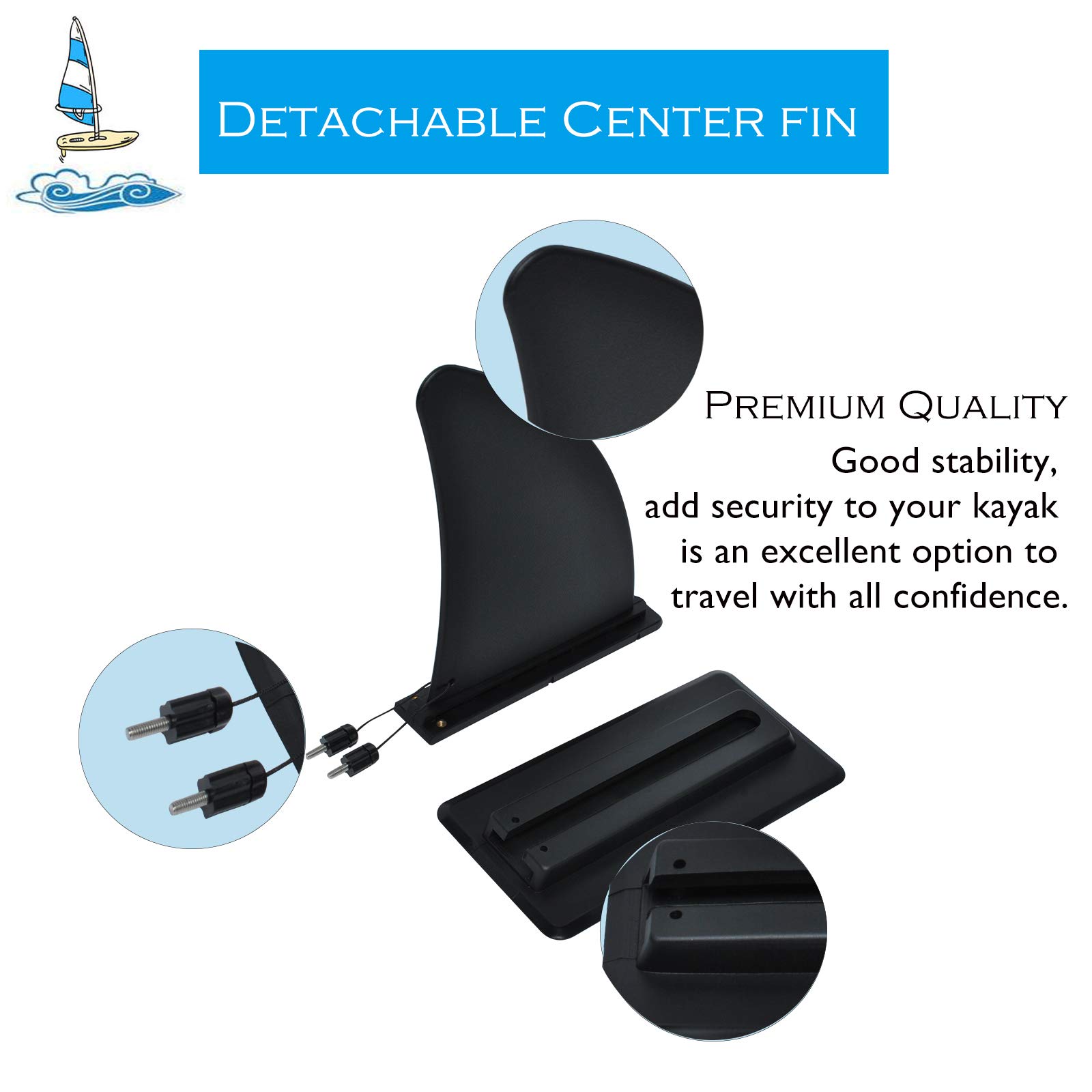 Ligefoy Kayak Skeg Tracking Fin, 8 inch Detachable Center Fin for Compatible with Inflatable Canoe Boat Dinghy, Long Board Surfboard Paddle Board Kayak Fin Mounting Points (1 Set)