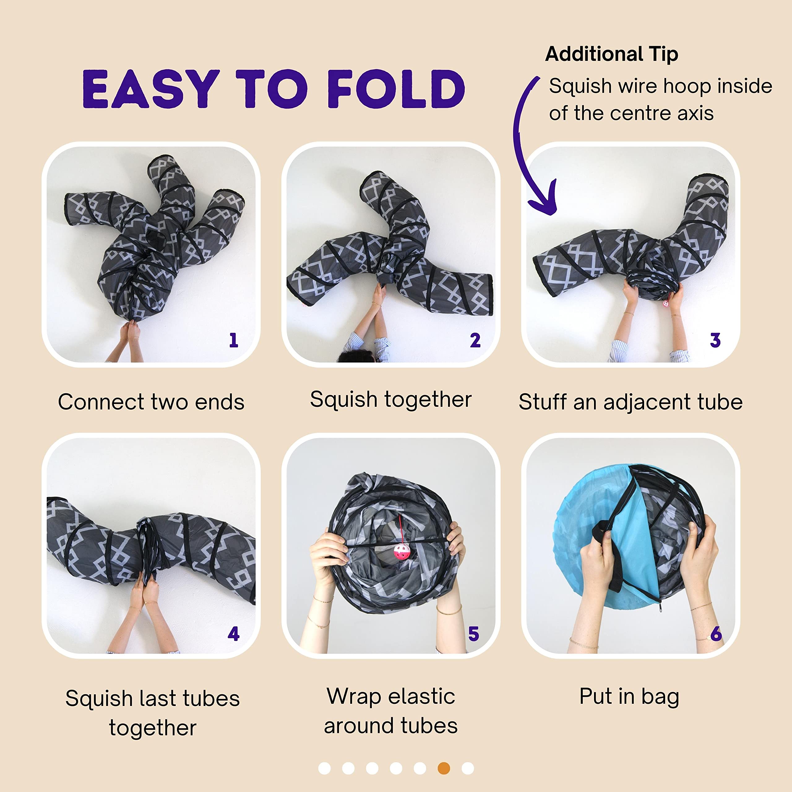 Katdad 5-Way Cat Tunnel with Bag - Fun Cat Toys - Dog Tunnel, Rabbit Tunnel or Ferret Tunnel - Mid-Century Design