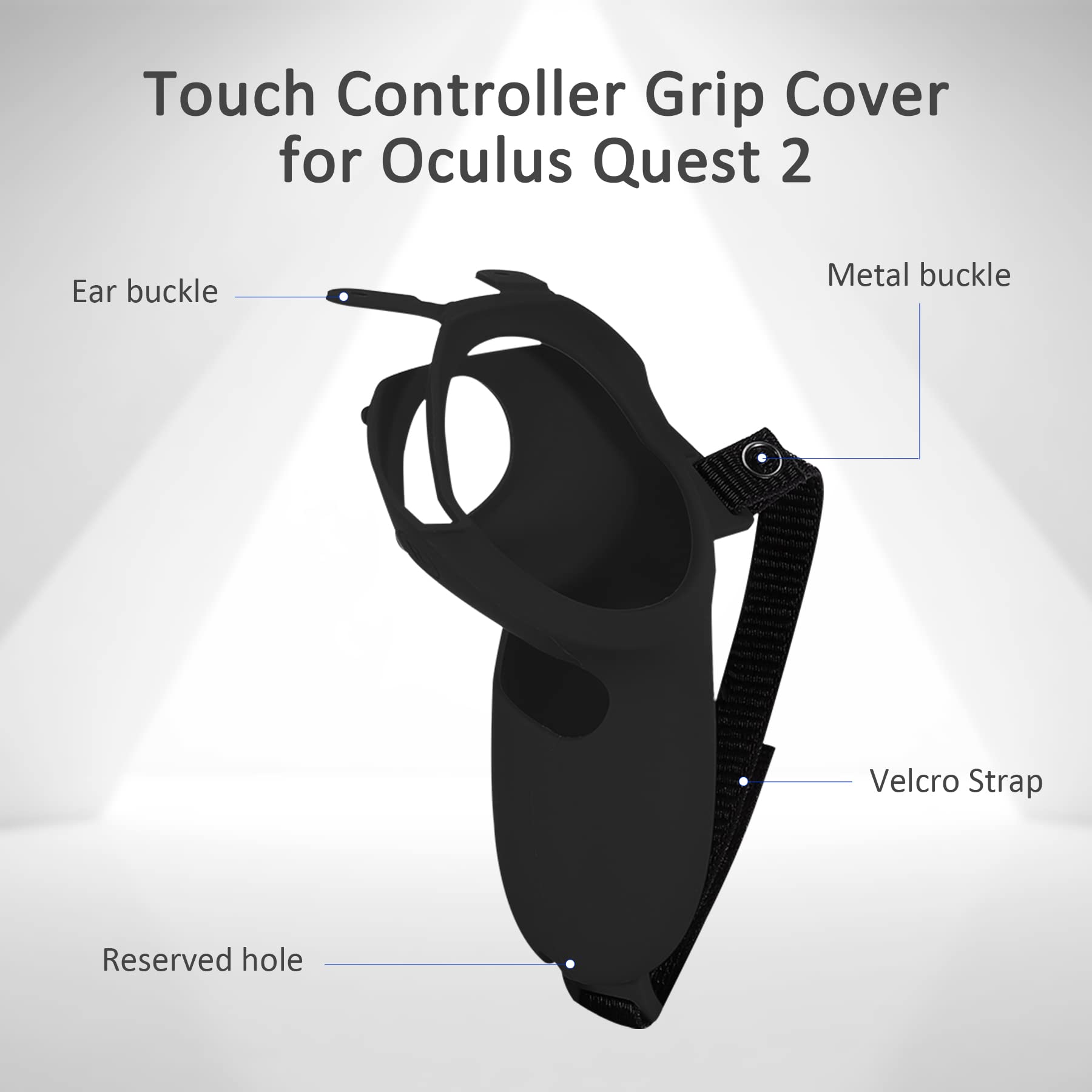rumbloo Silicone Touch Controller Grip Cover for Oculus Quest 2 Accessories, Anti-Throw VR Handle Protector with Adjustable Wrist Strap, Black