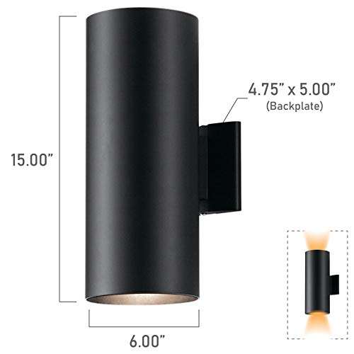 Kichler Cylinders 15" 2-Light Outdoor Cylinder Wall Sconce in Black, (15" H x 5.75" W), 9246BK