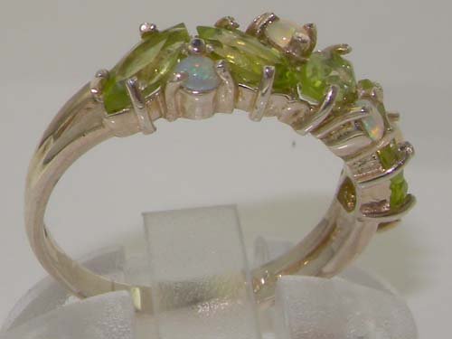 LetsBuyGold 925 Sterling Silver Natural Peridot & Opal Womens Wedding Ring - Size 10.5