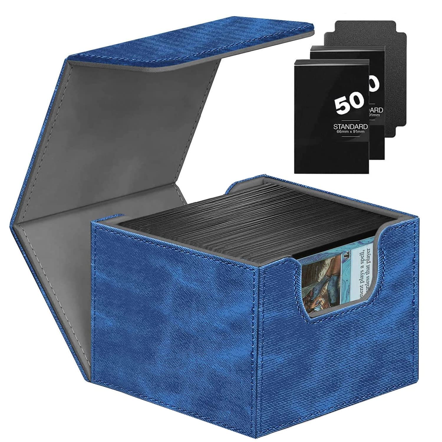 Scimi Commander leather Deck Box, designed specifically for Magic: The Gathering (MTG) and Trading Card Game (TCG) enthusiasts, hold over 100 sleeved cards (Blue)