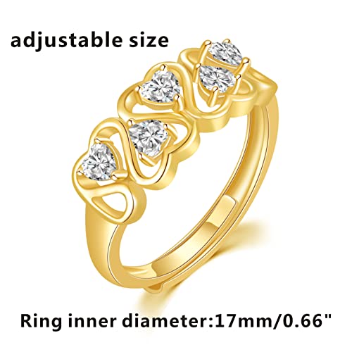 PHNIBIRD Ring for Women Sterling Silver 925 Heart Gold Rings Ring for Thanksgiving Valentine's Day Gifts Adjustable