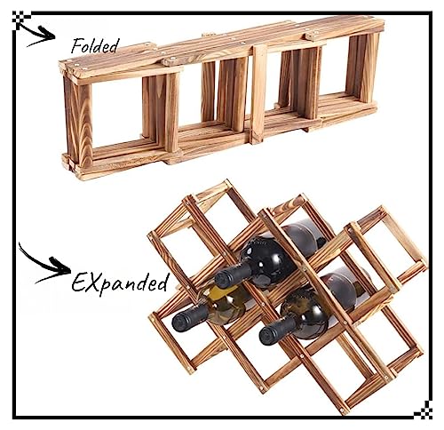 VGWHY Wine Rack, Wooden Wine Rack for 10 Bottle, Free Standing Wine Storage Racks Foldable for Kitchen, Party, Home Kitchen Bar Cabinets (Brown)