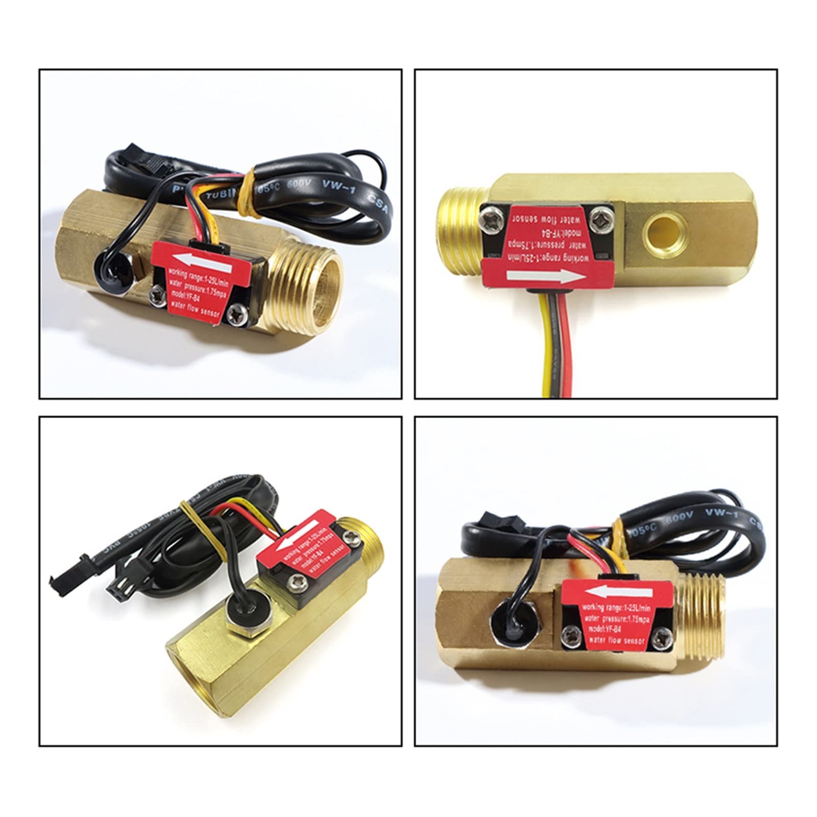 VALOYI 1/2" Water Flow Sensor Brass 1.75MPa Sensor Pulse Turbine Flowmeter DC5~18V with Temperature Detection
