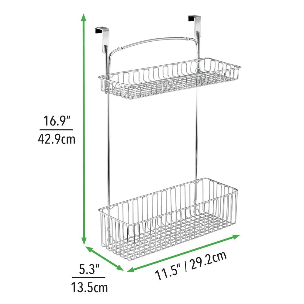 mDesign Steel Over Cabinet Kitchen Storage Organizer Holder or Basket - Hang Over Cabinet Doors in Kitchen, Pantry, Bathroom - Holds Dish Soap, Window Cleaner - Concerto Collection - Chrome