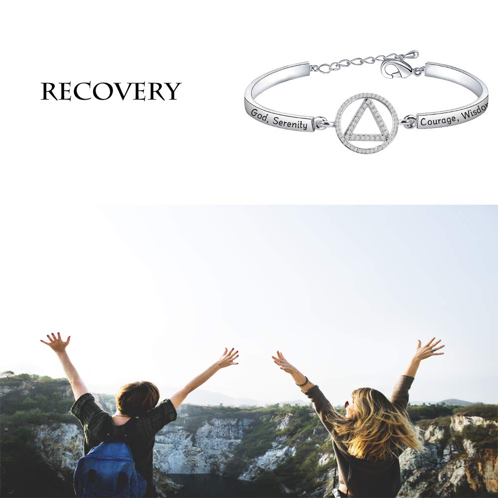 KUIYAI AA Recovery Bracelet Serenity Prayer Alcoholics Anonymous Jewelry Serenity Courage Wisdom Sobriety Gift (Silver Bracelet)