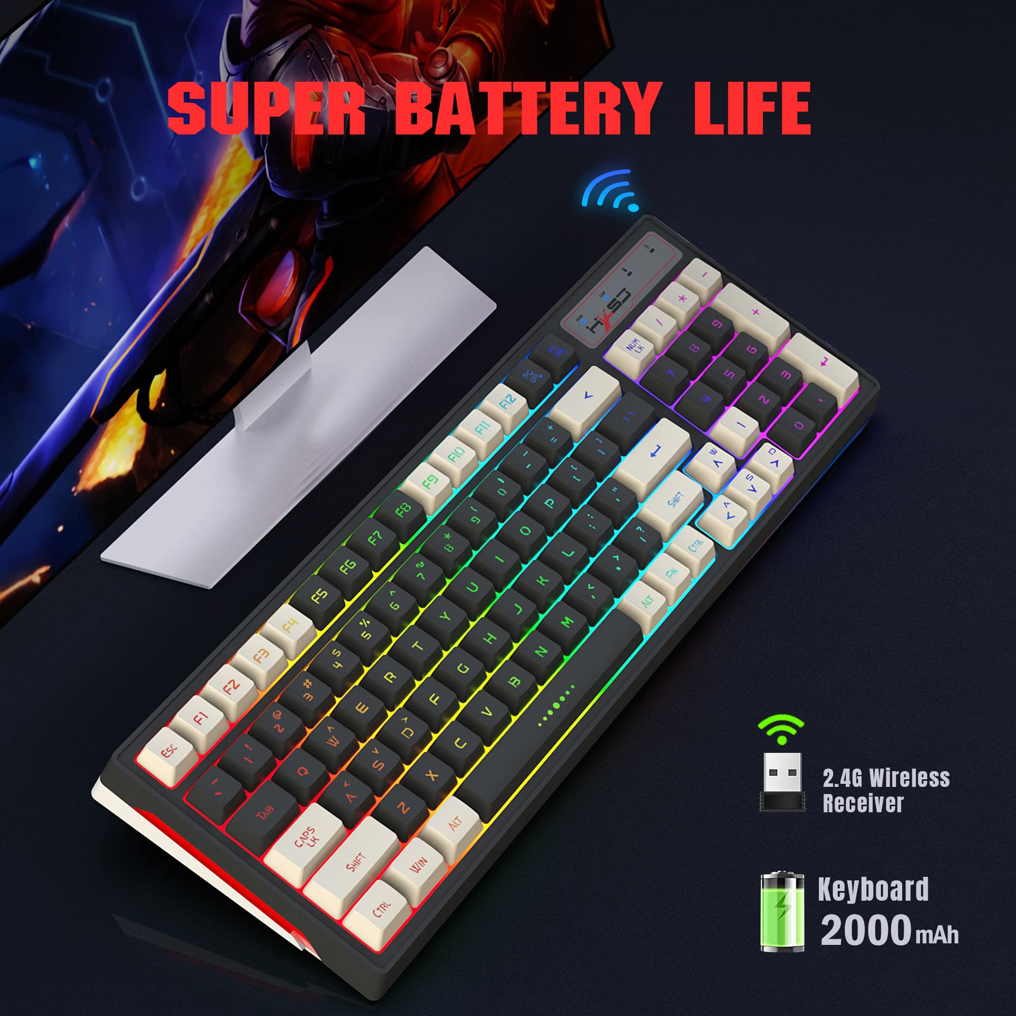 SELORSS Wireless Gaming Keyboard and Mouse Combo,2.4G Rechargeable RGB 96 Keys Ergonomic Mechanical Feeling Keyboard,RGB Backlit Wireless Lightweight Gaming Mouse for Windows Mac PC Xbox PS4 Gamers