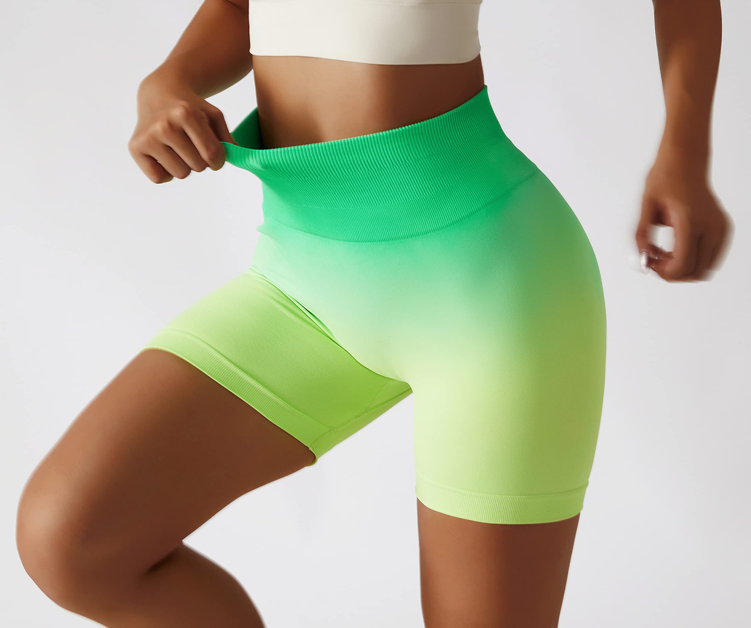 Picaurshe Women's Workout Shorts Seamless High Waisted Butt Lifting Yoga Athletic Workout Biker Shorts Green Yellow