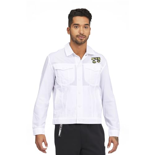 PUMA Mens Nyc Wind Trucker Button Up Jacket Athletic Outerwear Casual - White - Size XXL