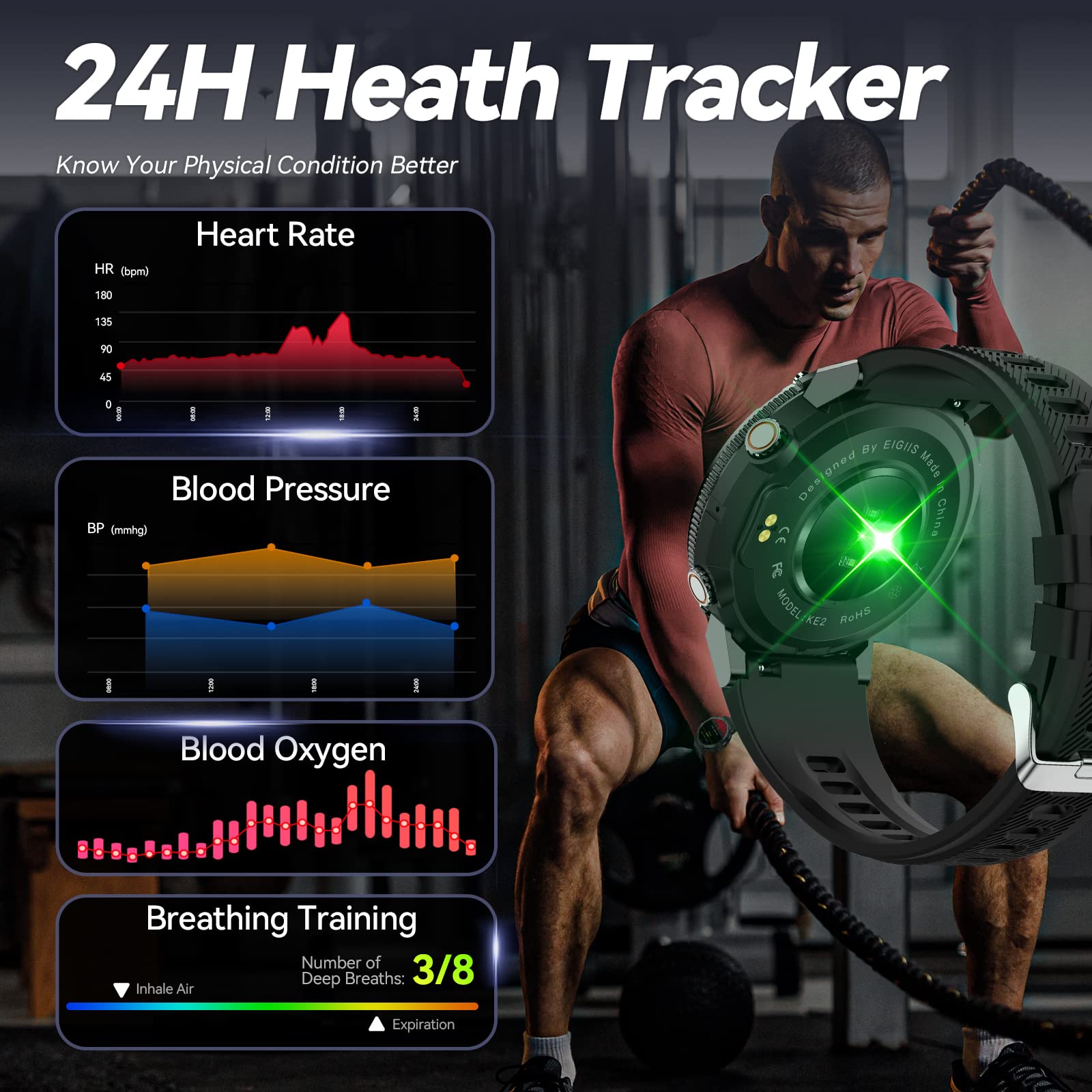 VALYV HD Smart Watch for Men(Answer/Dial Calls) Rugged Military Smartwatch Bluetooth Call Text for iPhone Android Waterproof Fitness Tracker with Pedometer Heart Rate/Sleep (Black)