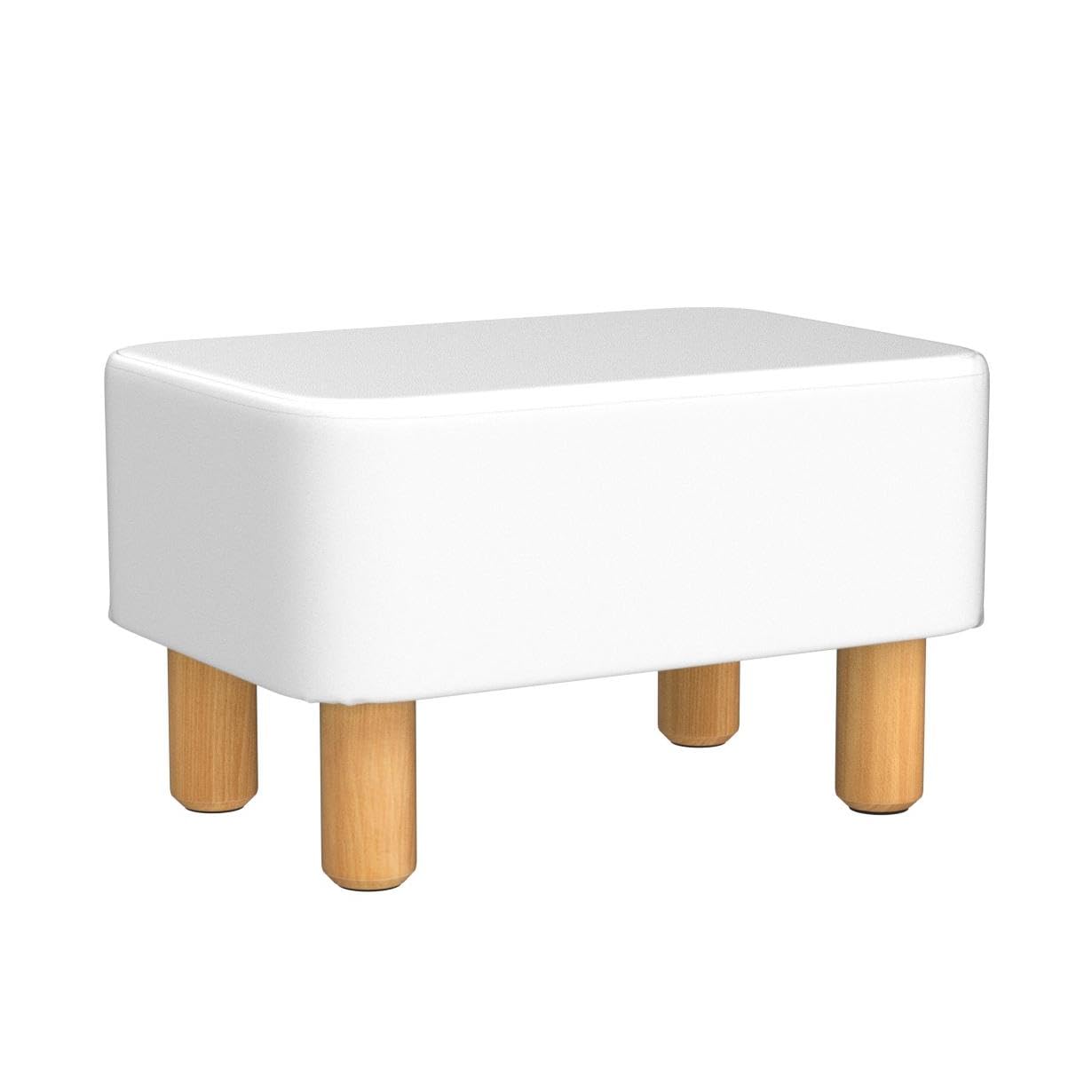 Leesingdo Rectangular Small Ottoman with Solid Beech Wood Legs, 16" PU Ottoman Footstool, Shoe Changing Stool, Foot Rest Ottoman with Non-Slip Feet and Soft Padding for Living Room, Bedroom, White